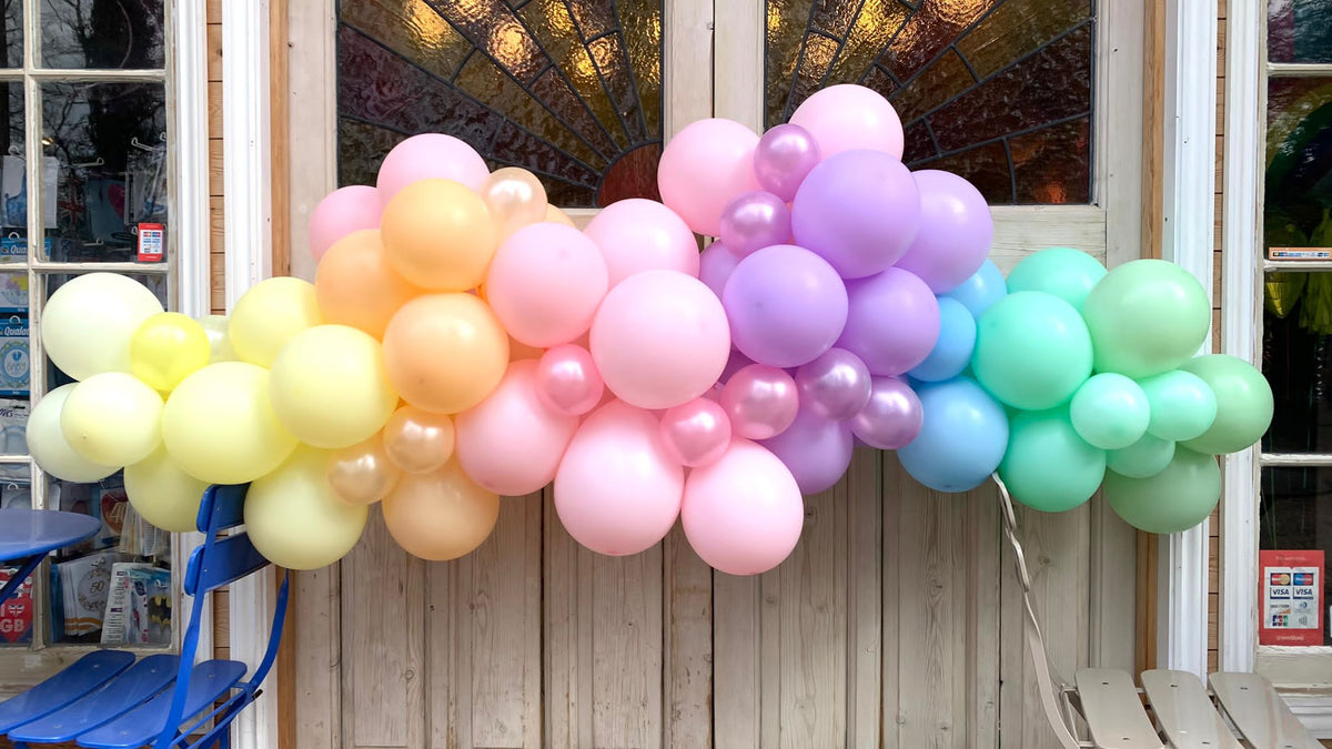 Pastel Rainbow Swag Balloon Installation – beautiful balloons