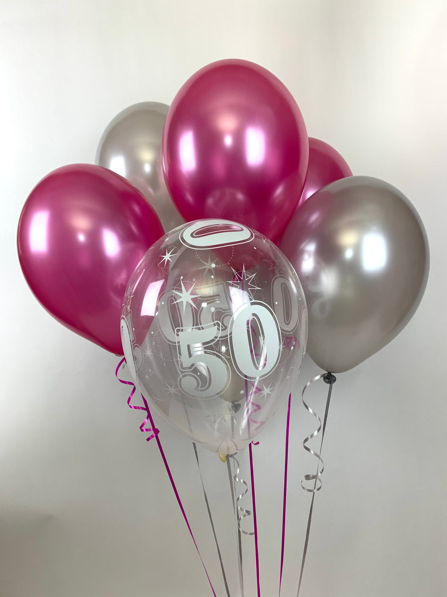 Hot Pink, Silver and 50th Aged Ranged Pearlised UNFILLED Latex Balloon ...